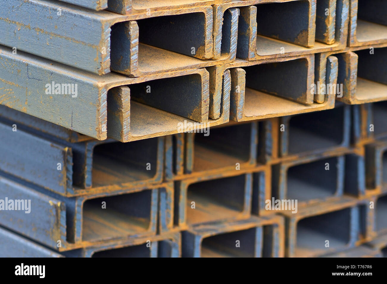 Metal profile channel in packs at the warehouse of metal products ...