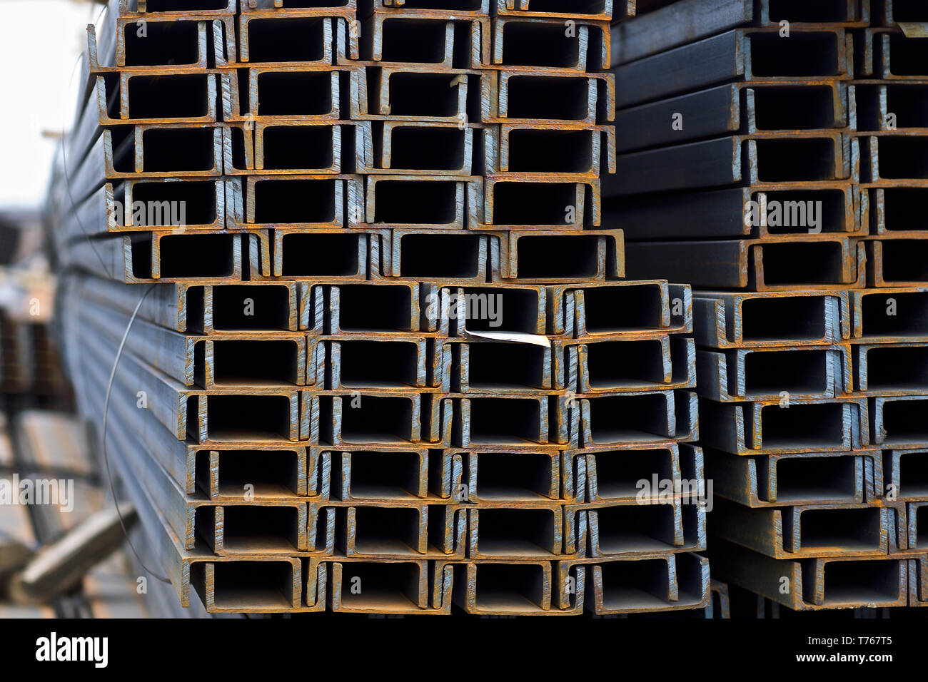 Metal profile channel in packs at the warehouse of metal products ...