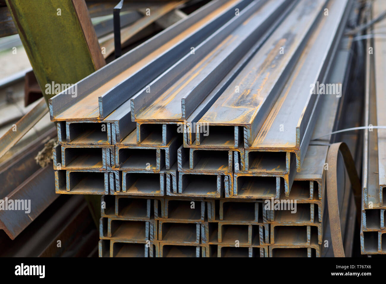 Metal profile channel in packs at the warehouse of metal products ...