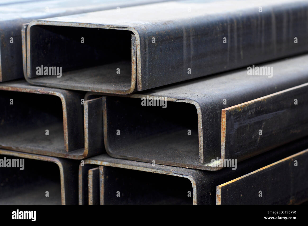 Metal profile channel in packs at the warehouse of metal products ...