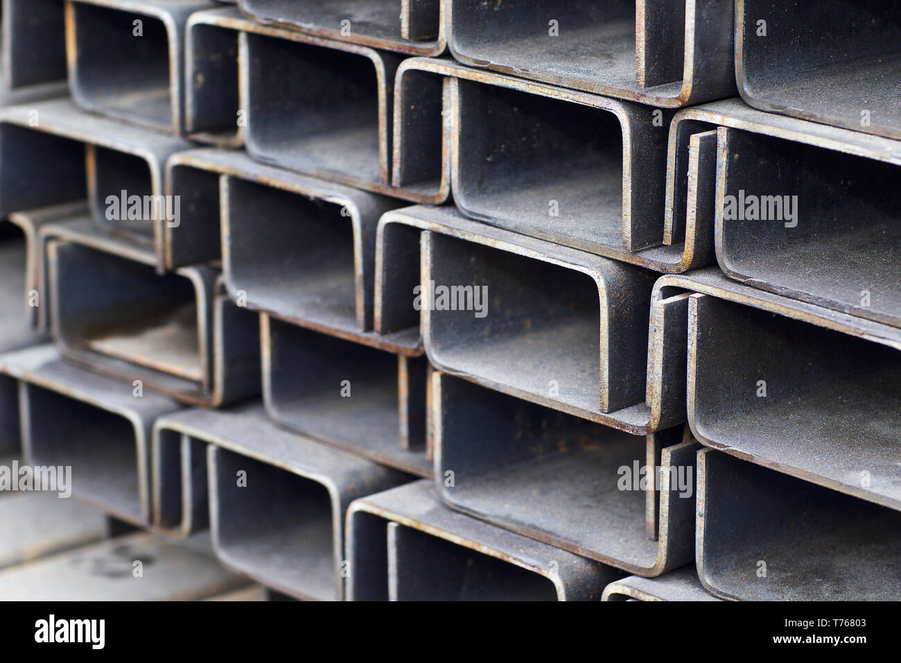 Metal profile channel in packs at the warehouse of metal products ...