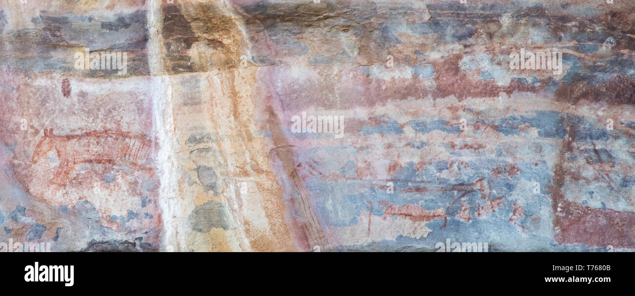 Aboriginal rock art of the tasmanian tiger on the natural stone ...