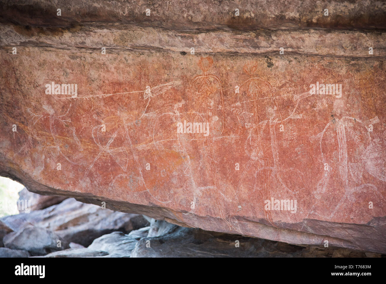 Aboriginal rock art on the natural stone surfaces at Kakadu National ...