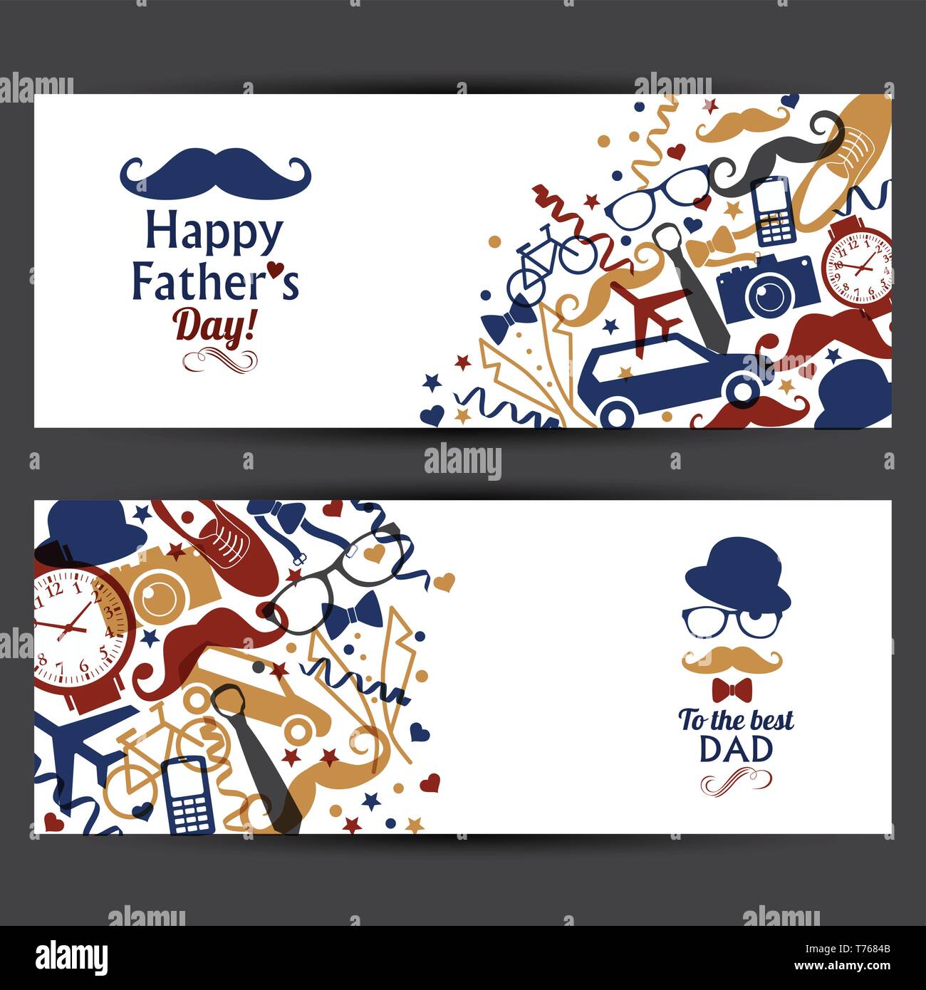 Happy fathers day banners set. Vector illustration.Flat design with ...