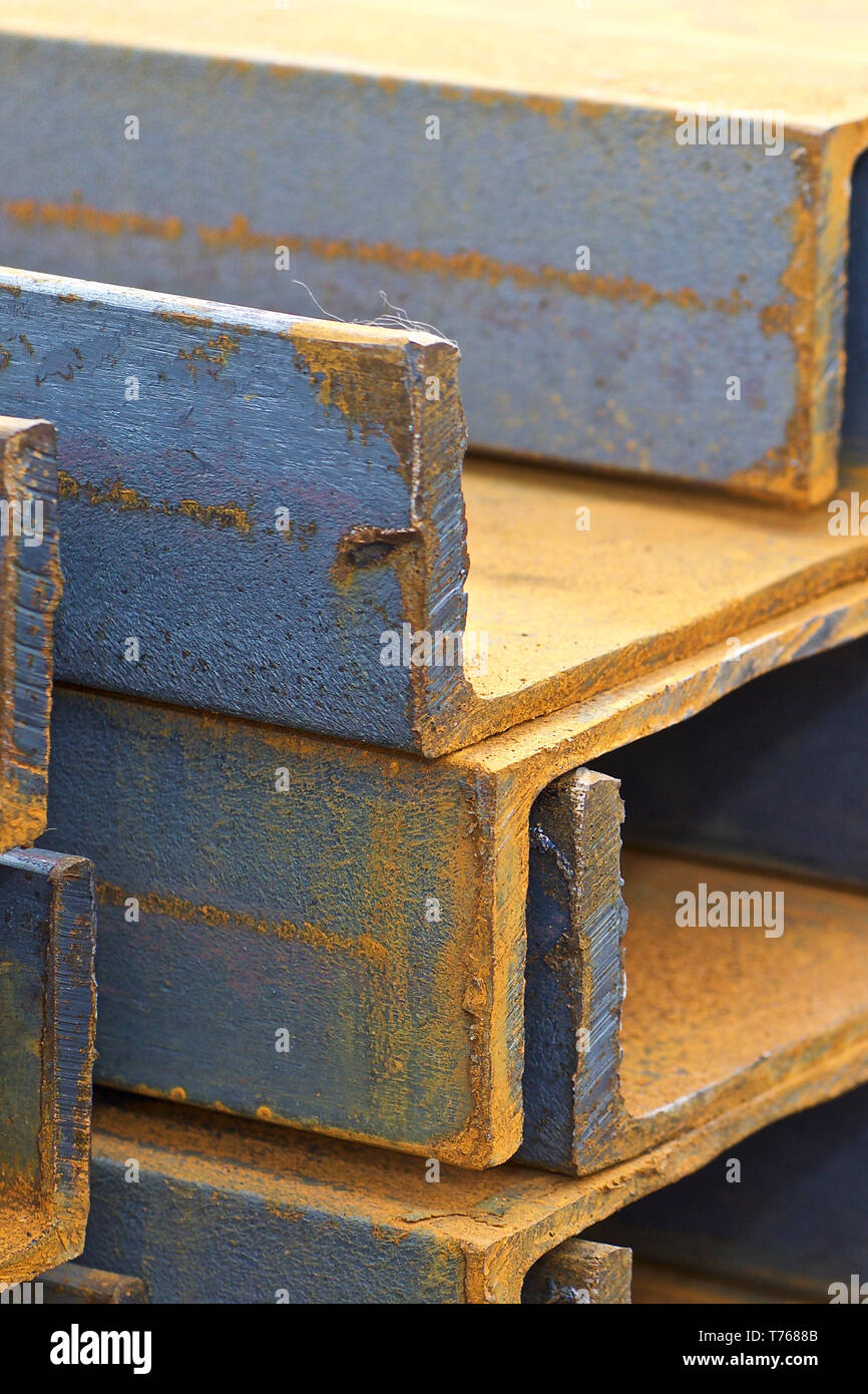Metal profile channel in packs at the warehouse of metal products ...