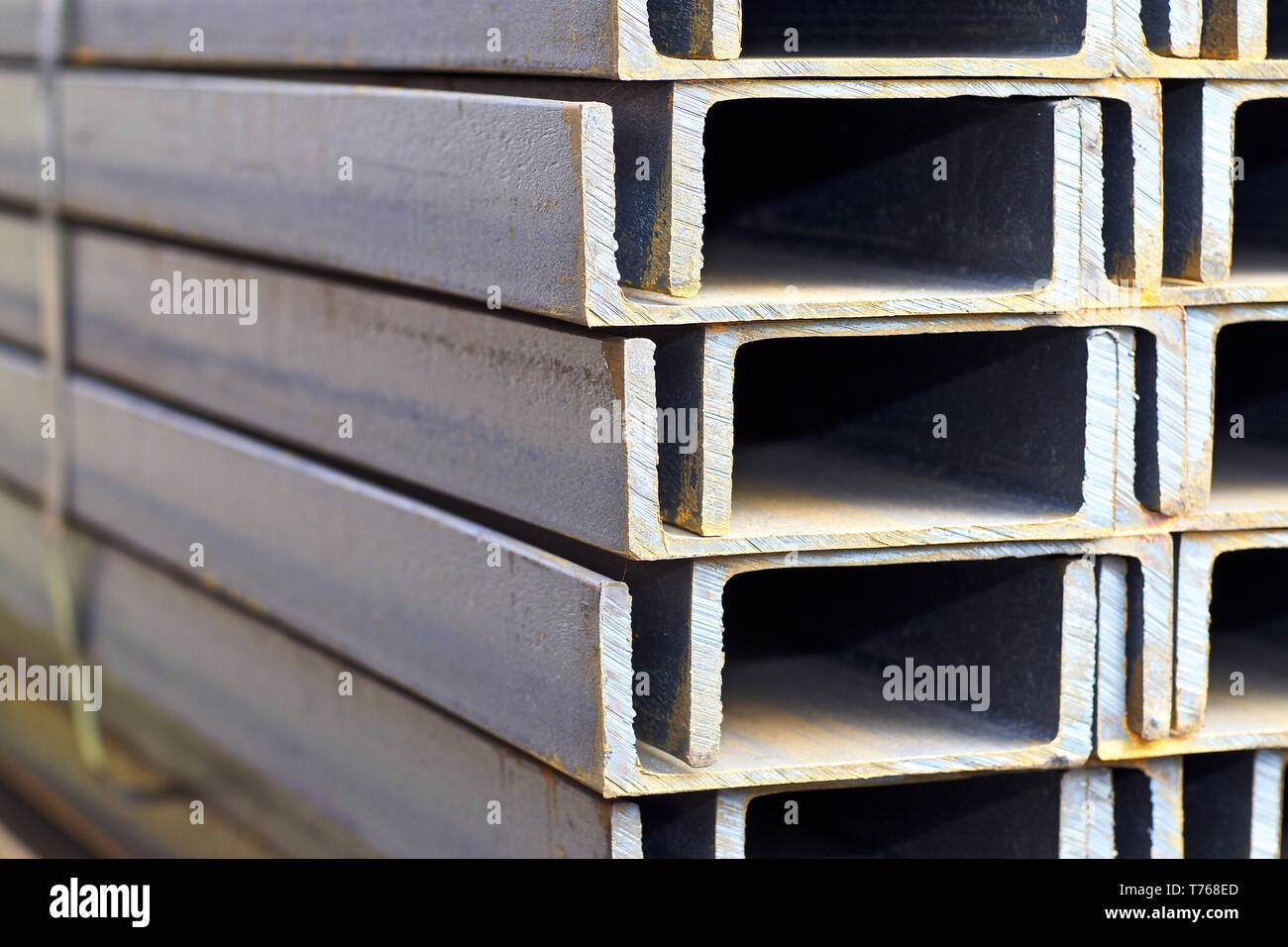Metal profile channel in packs at the warehouse of metal products ...