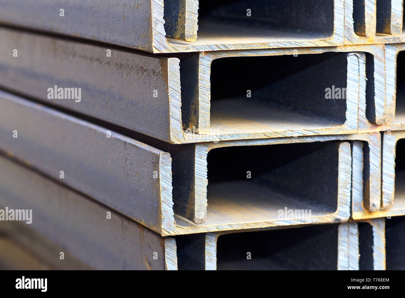 Metal profile channel in packs at the warehouse of metal products ...