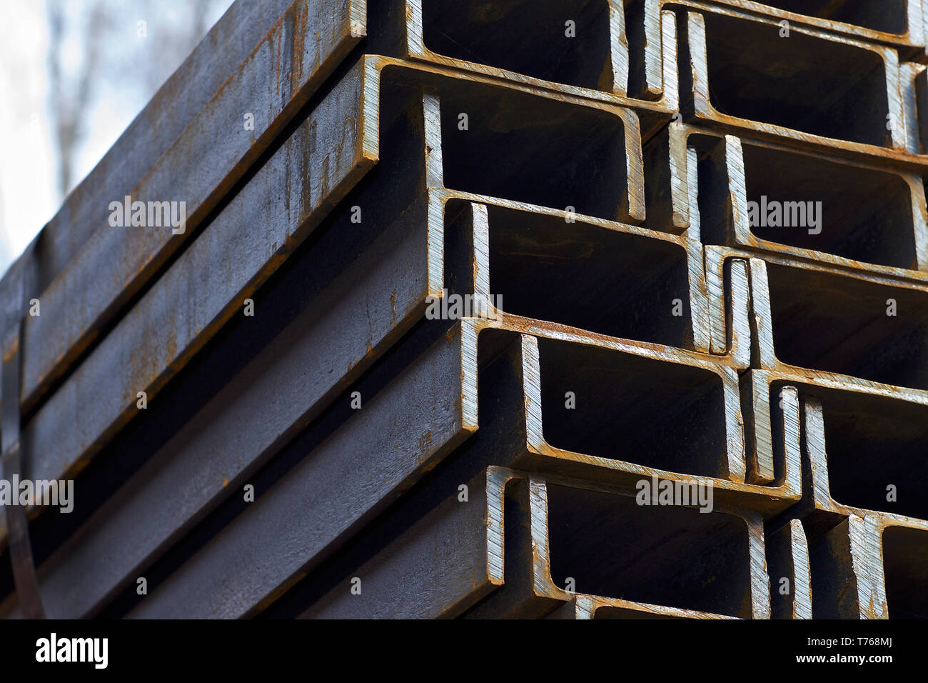 Metal profile channel in packs at the warehouse of metal products ...