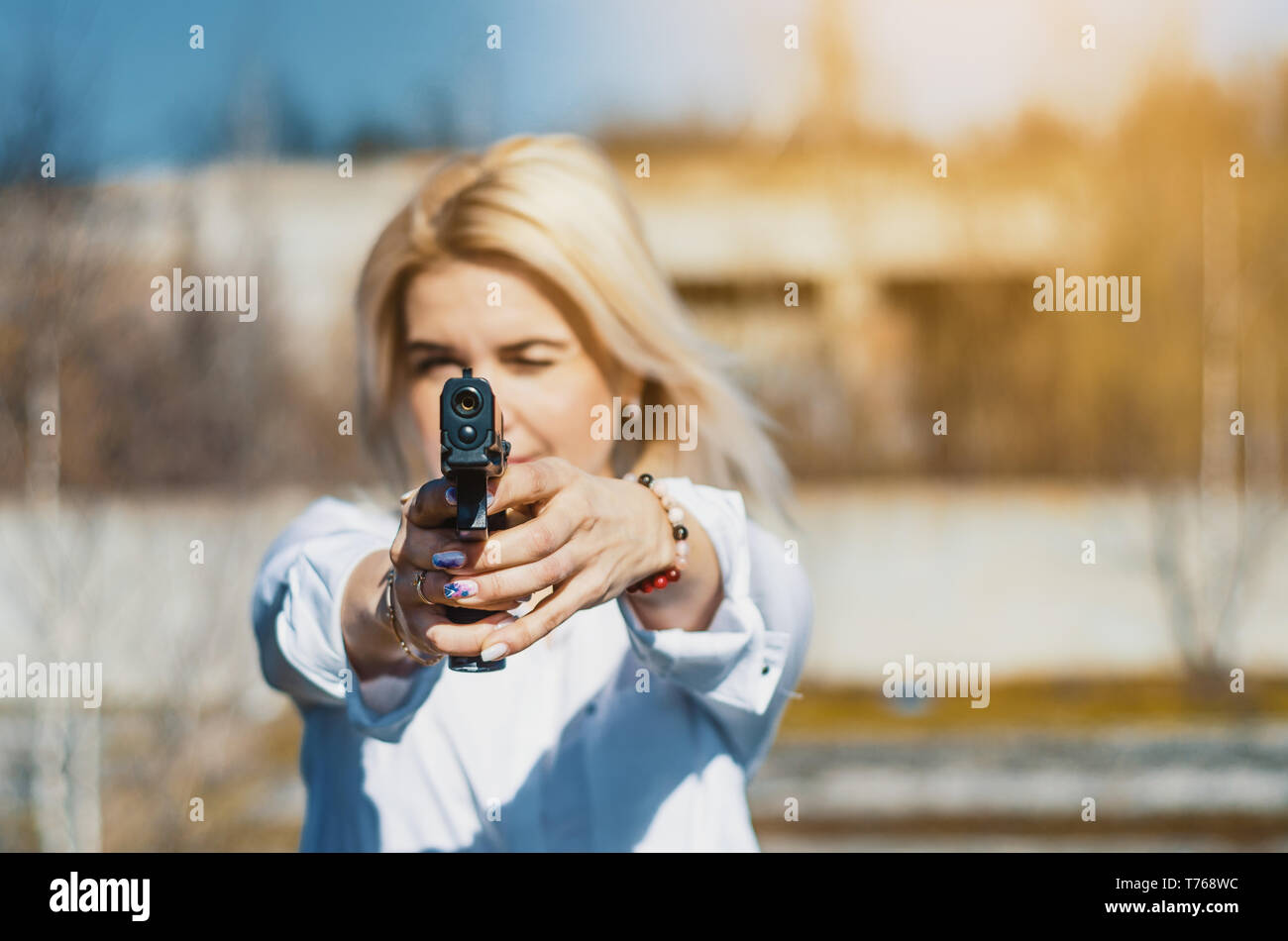 Woman Pointing Gun Camera Stock Photos & Woman Pointing Gun Camera ...