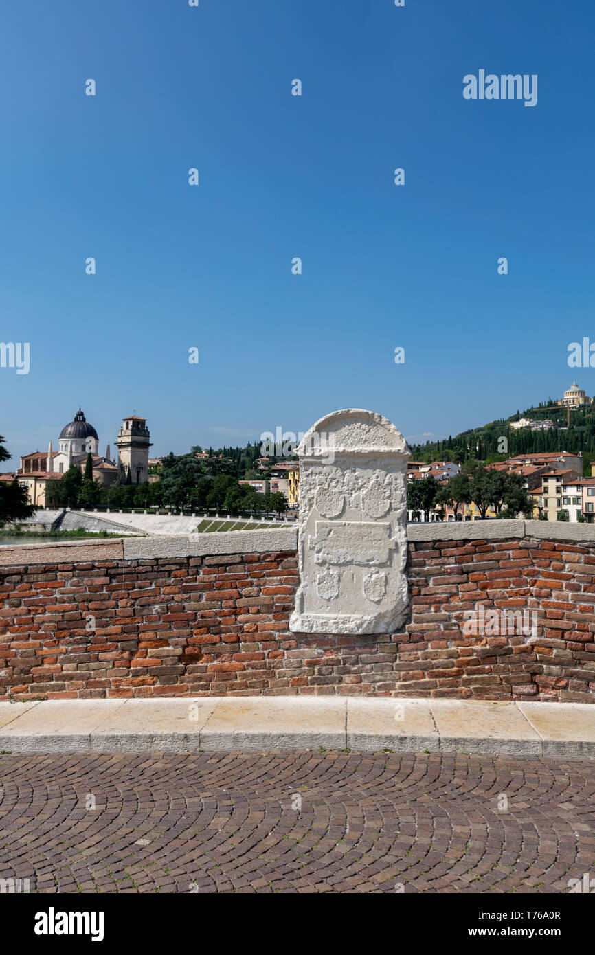 Detail from the Ponte Pietra, Verona, Italy, the oldest bridge across ...