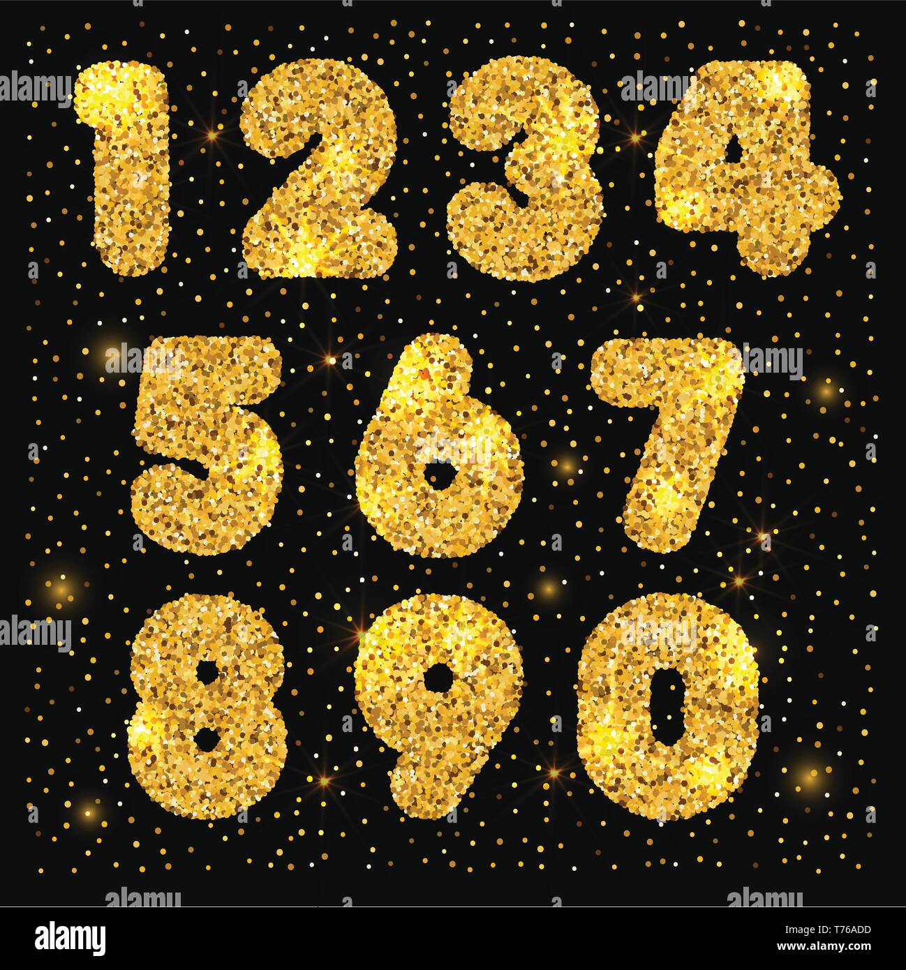 Gold set of numbers with metallic texture. Glittering gold illustration ...