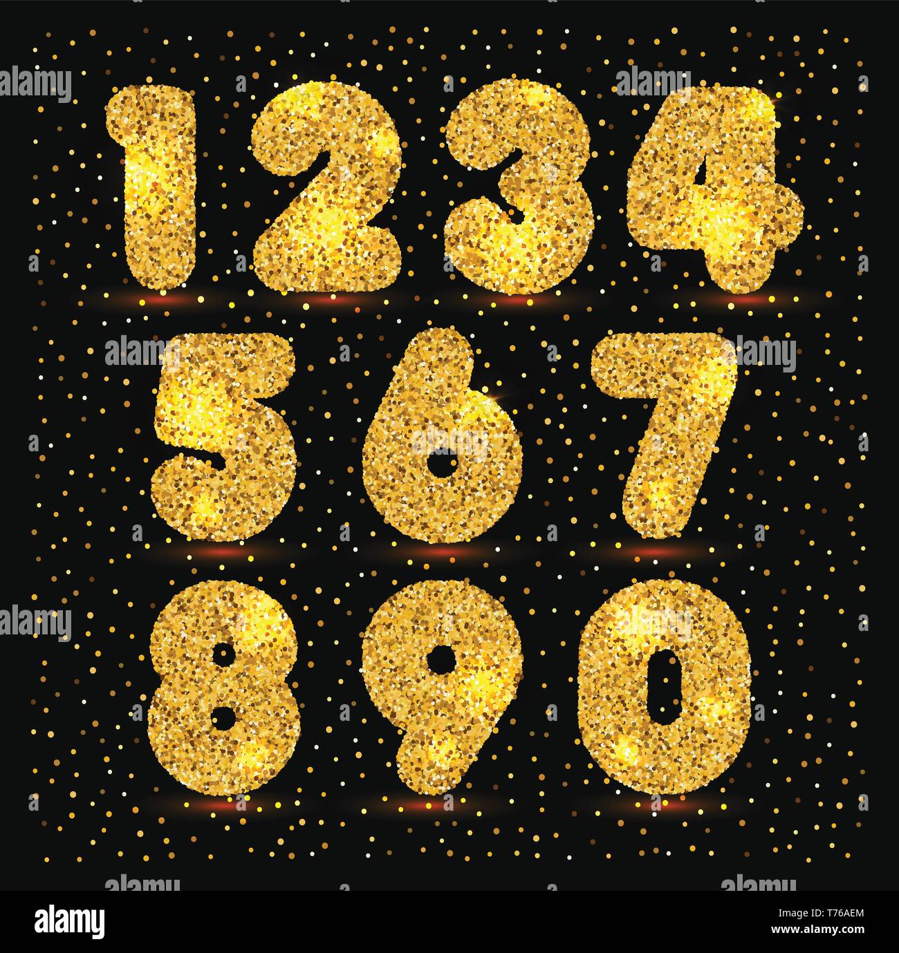 Gold set of numbers with metallic texture. Glittering gold illustration ...
