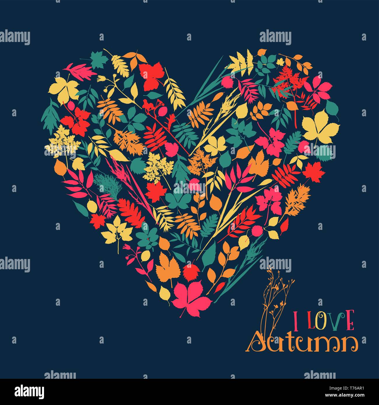 I love autumn. Vector design illustration with heart Stock Vector Image ...
