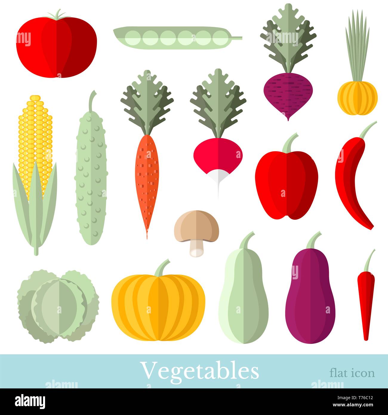 flat vegetables set on white Stock Vector Image & Art - Alamy