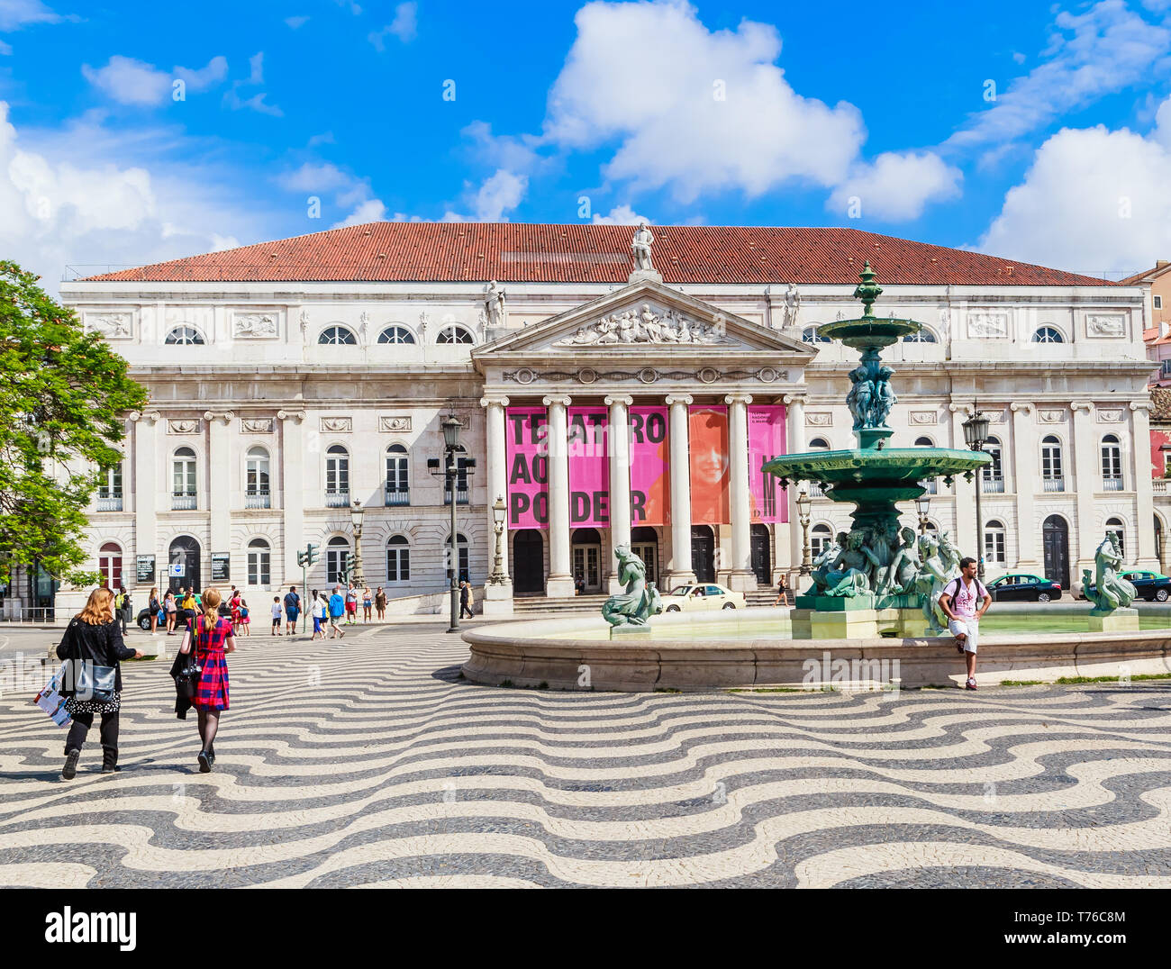 Rossio aka Dom Pedro IV Square with fountain, Dona Maria II National ...