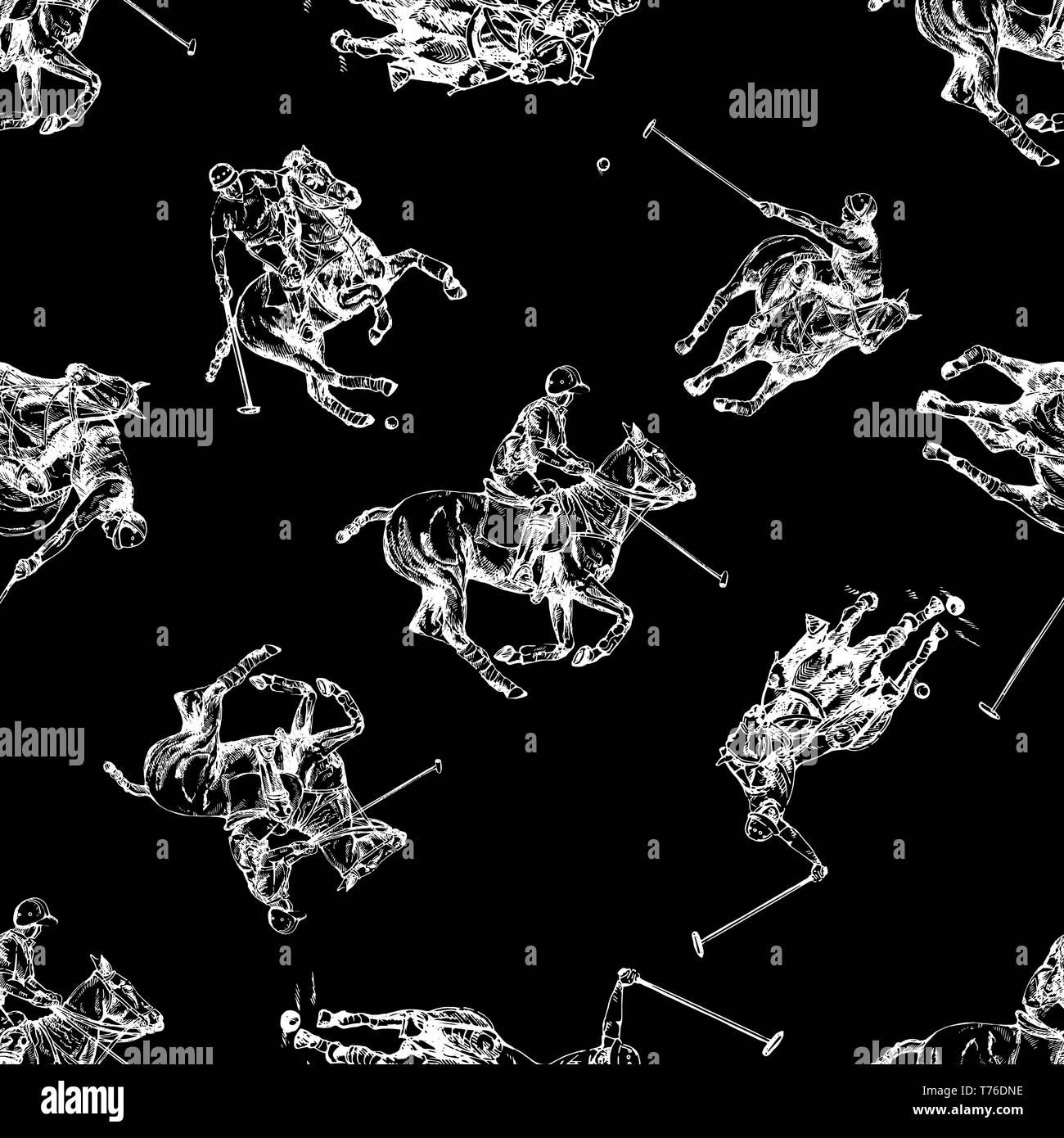 Seamless pattern of hand drawn sketch style abstract polo players ...