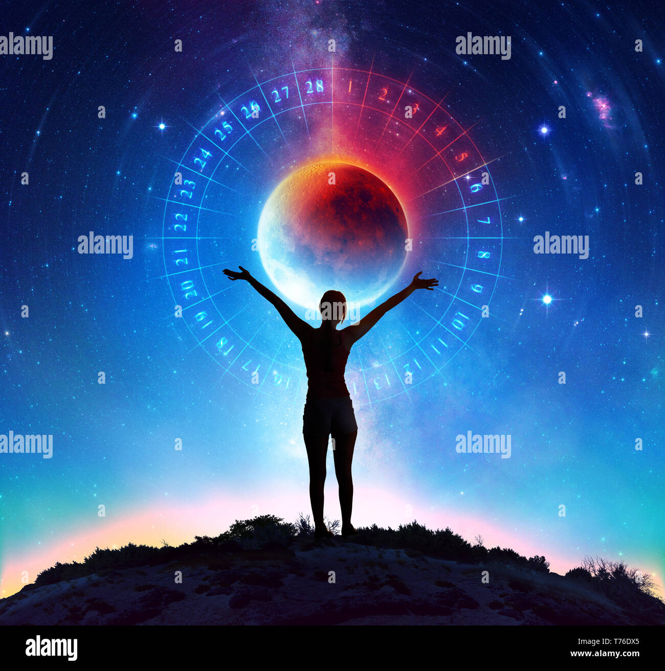 Menstruation Cycle - Young Woman With Lunar Calendar Stock Photo - Alamy