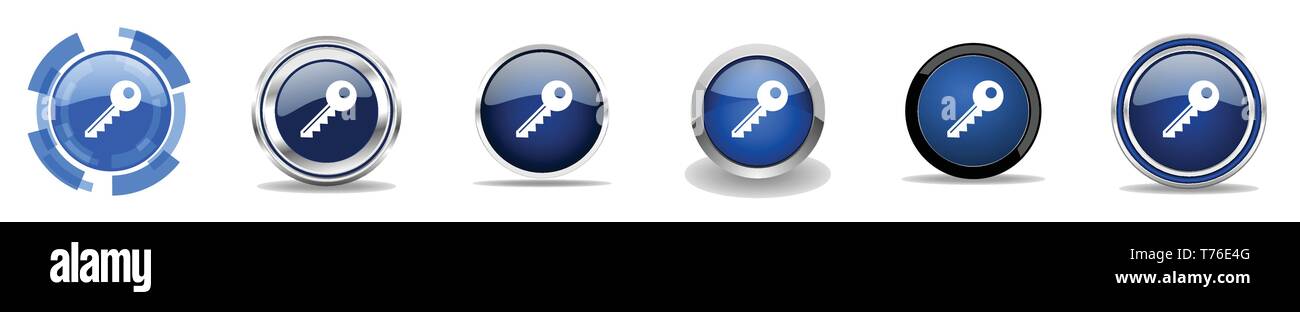 Silver metallic chrome border key vector icons, set of lock web buttons ...