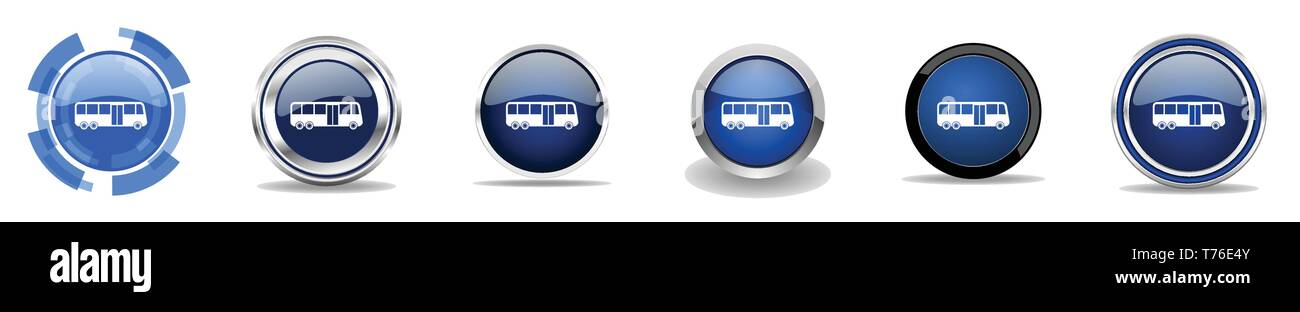 Silver metallic chrome border bus vector icons, set of travel web ...