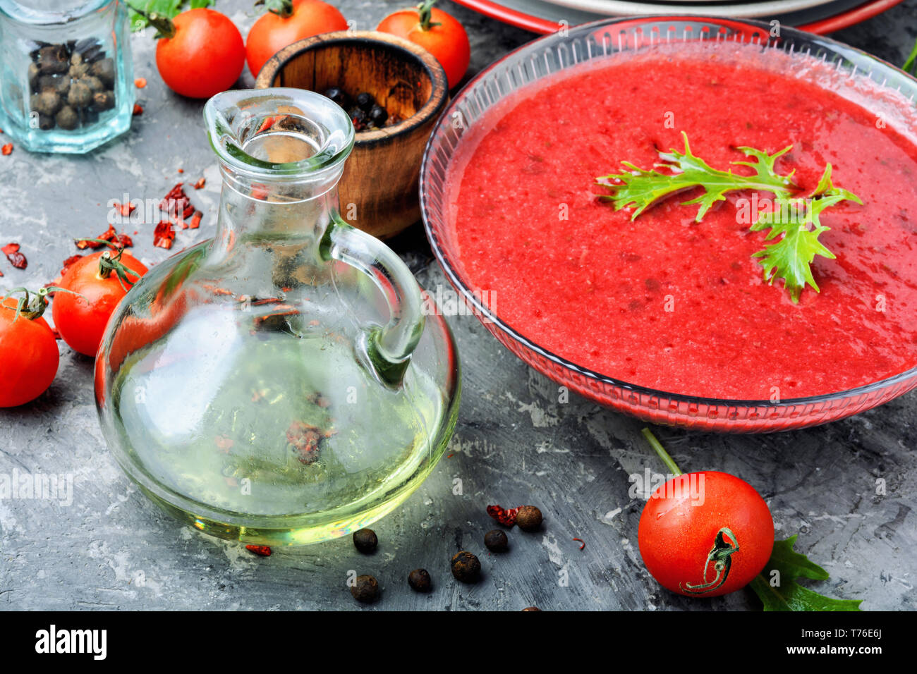 Spanish cold vegetable soup gazpacho.Dish of Spanish food Stock Photo ...
