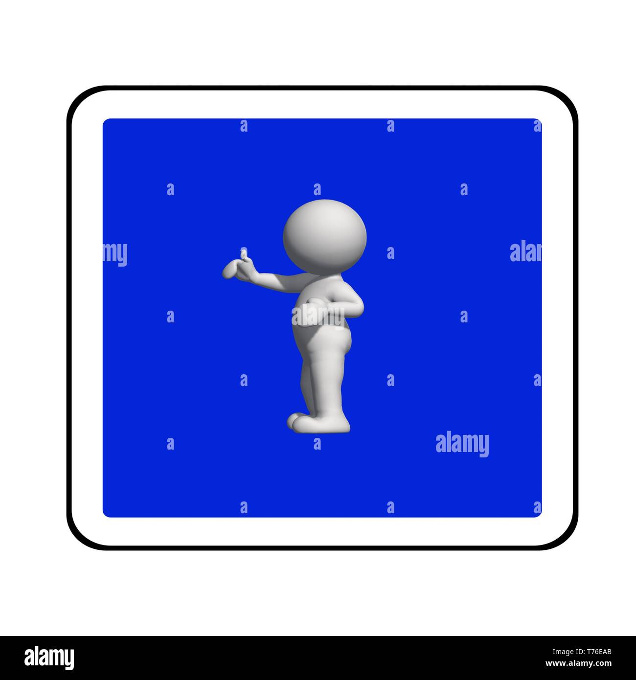 road sign - white 3D man on blue sign shows good - 3D rendering Stock ...