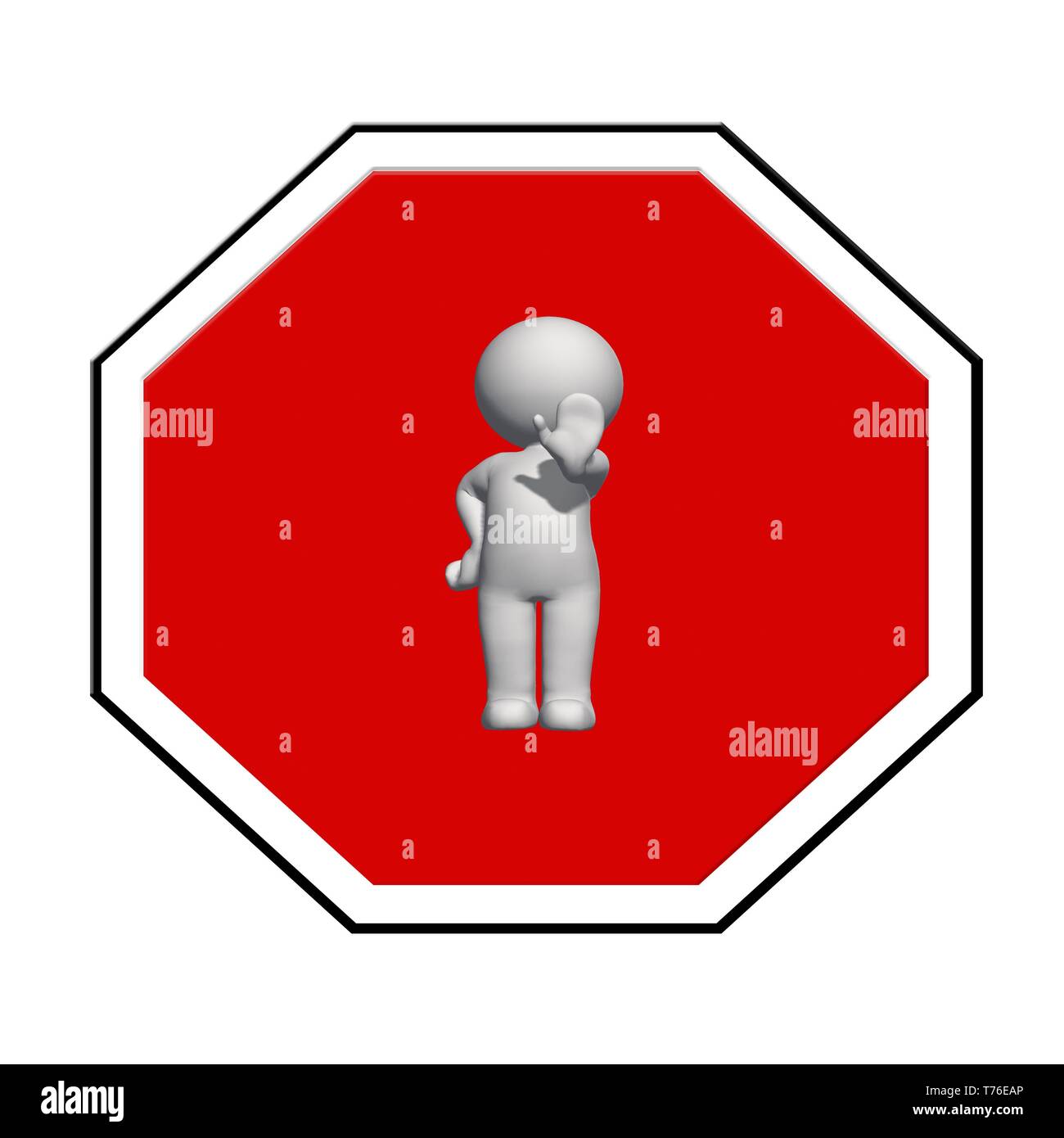 stop sign - white 3D man on red stop sign shows stop signal - 3D ...