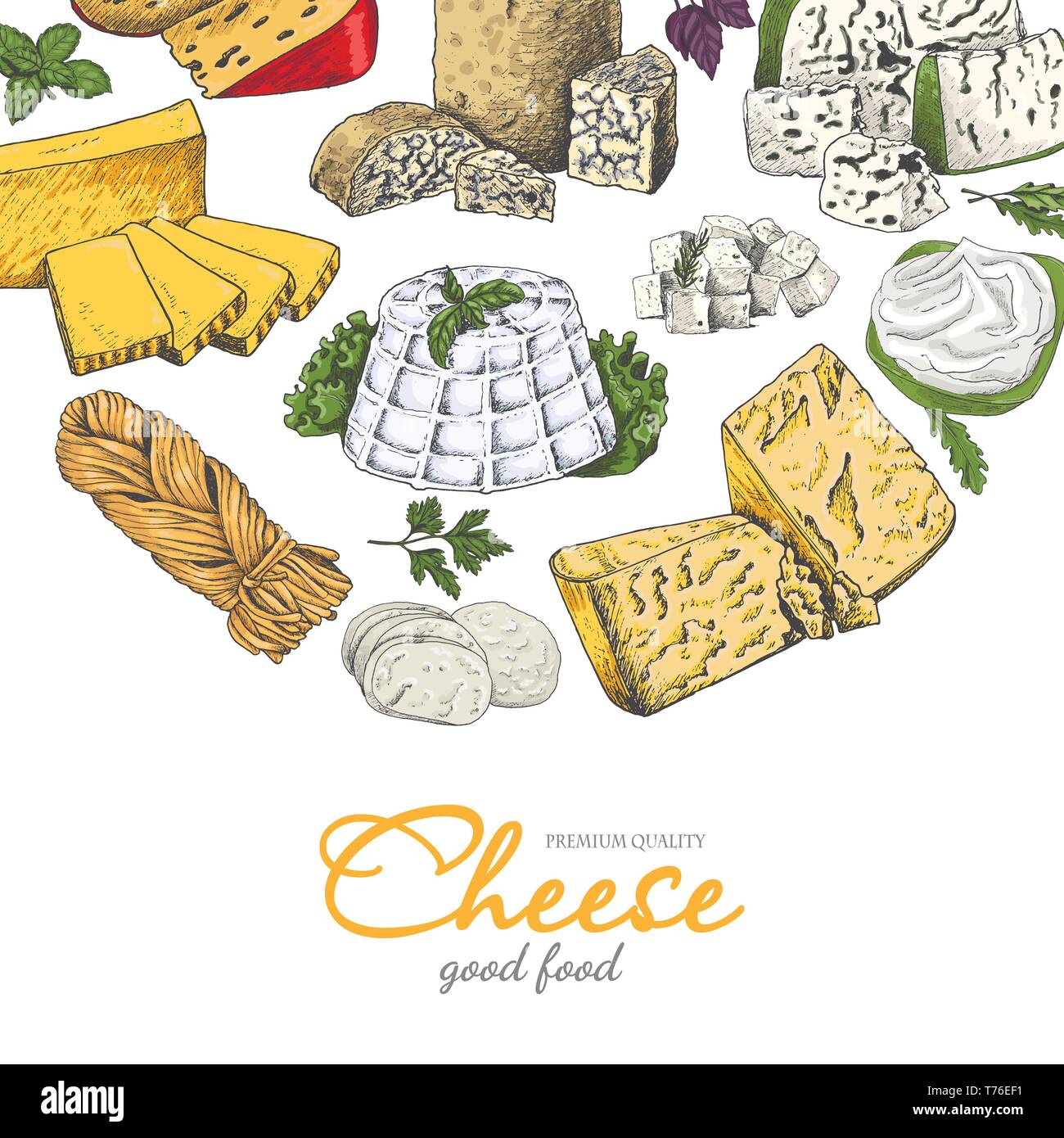 Vector background with cheeses in sketch style. Vector illustration for ...
