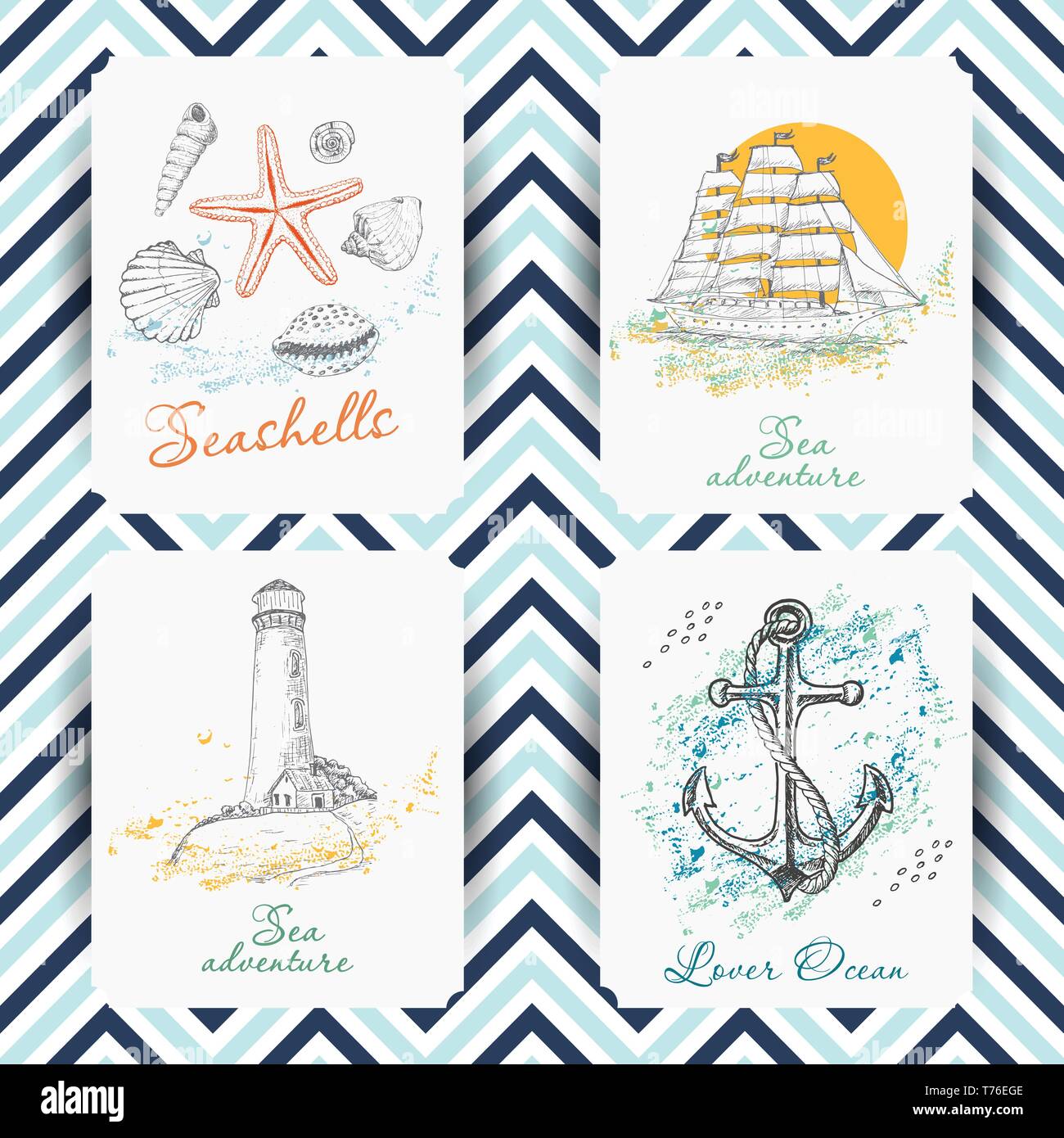 Set of marine cards. Vector illustration for your design Stock Vector ...