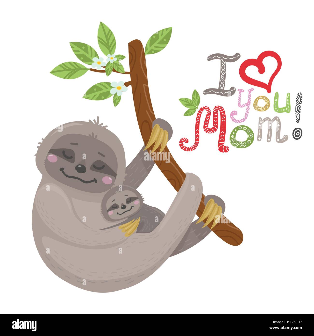 Sloth mother and baby Stock Vector Images - Alamy