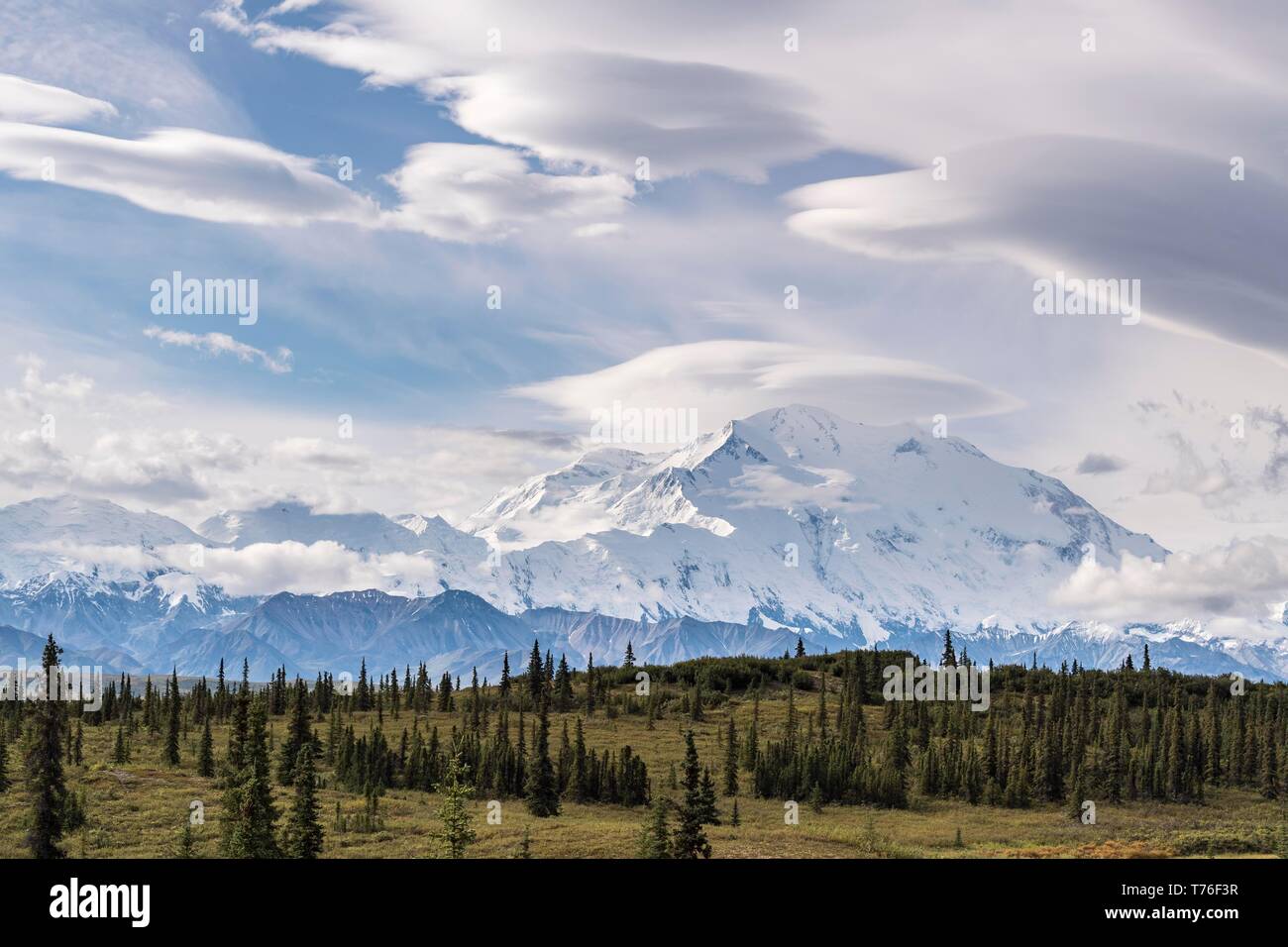 Snow-covered Denali Mountain, Denali National Park, Alaska, USA Stock ...
