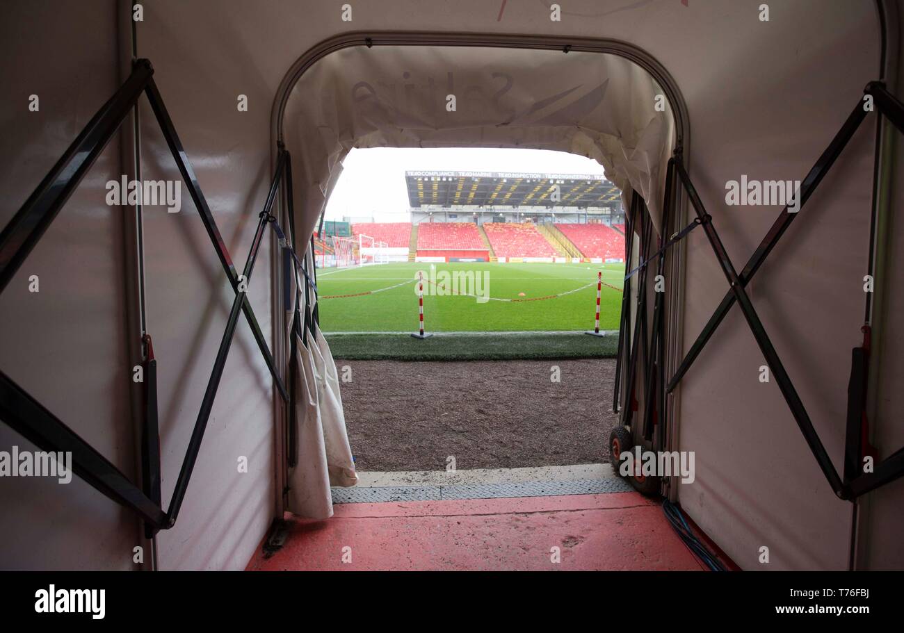 General view of the Pittodrie Stadium from the tunnel before the ...