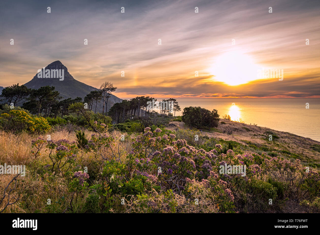 Beautiful sunset over the ocean and Lion's head mountain view from ...