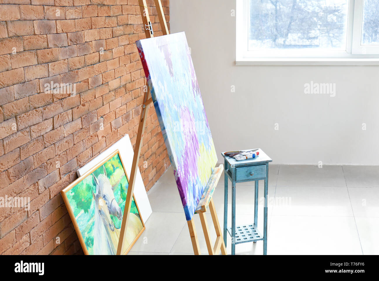 Interior of artist's workshop Stock Photo - Alamy