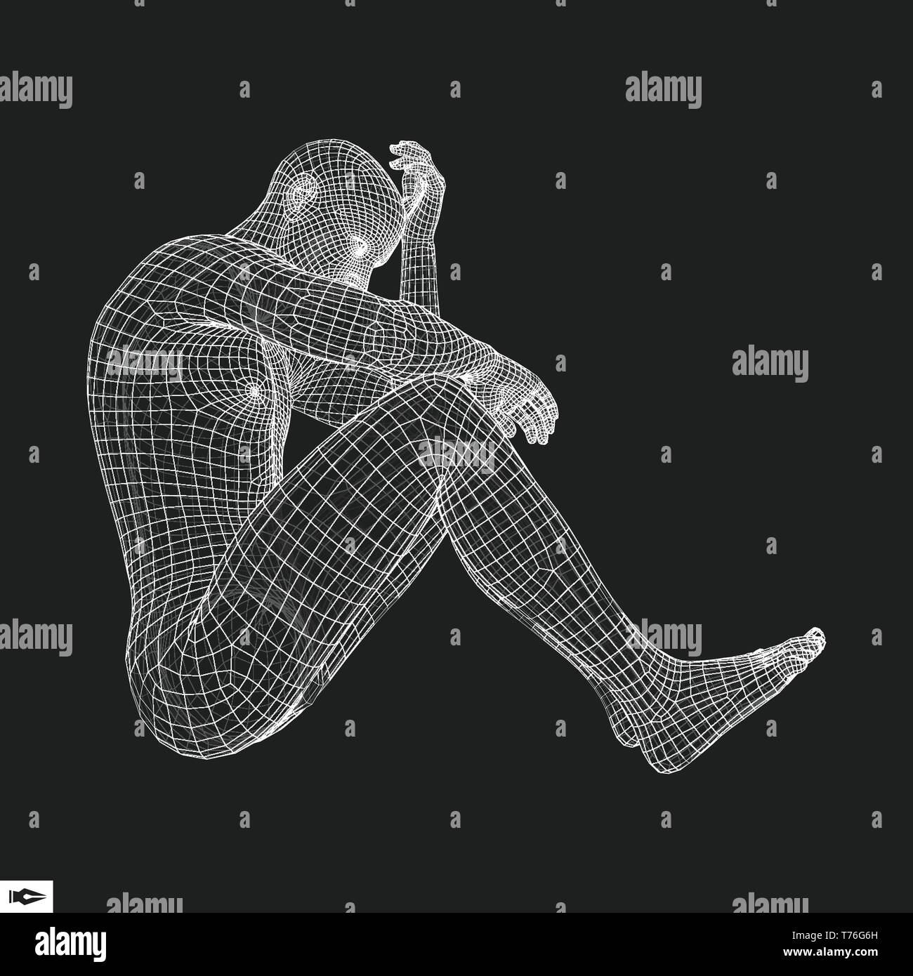 Man in a Thinker Pose. 3D Model of Man. Geometric Design. Human Body ...