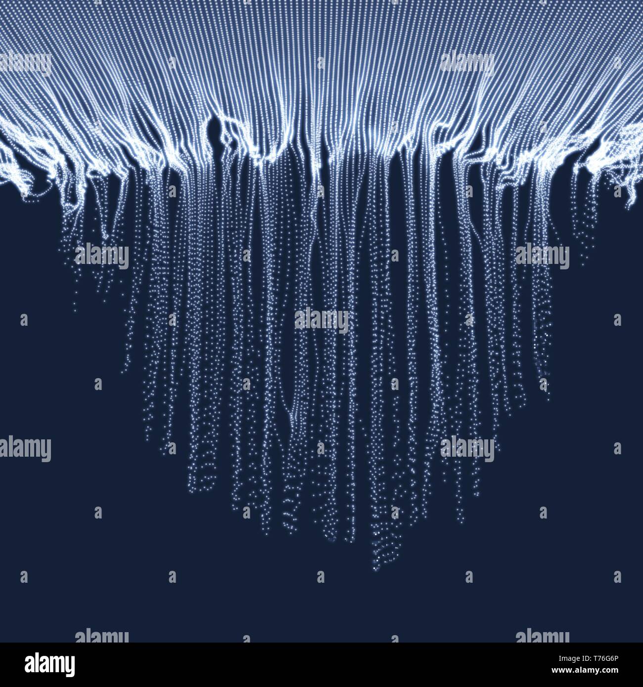 Array with Dynamic Emitted Particles. 3D Technology Style. A Glowing Grid. Abstract Background ...