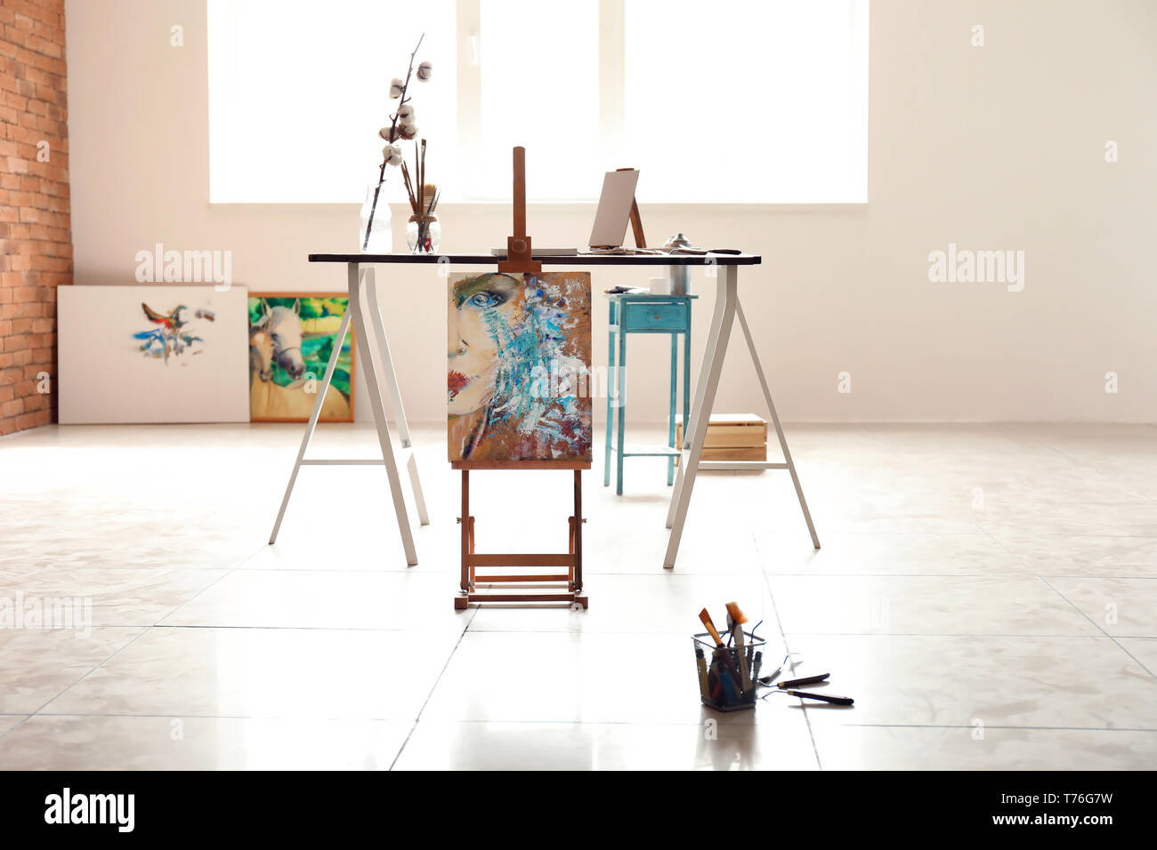 Interior of artist's workshop Stock Photo - Alamy