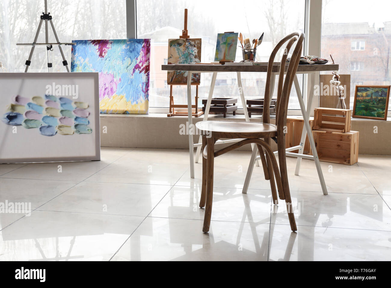 Interior of artist's workshop Stock Photo - Alamy