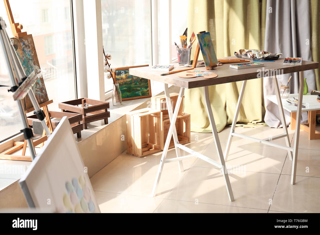 Interior of artist's workshop Stock Photo - Alamy