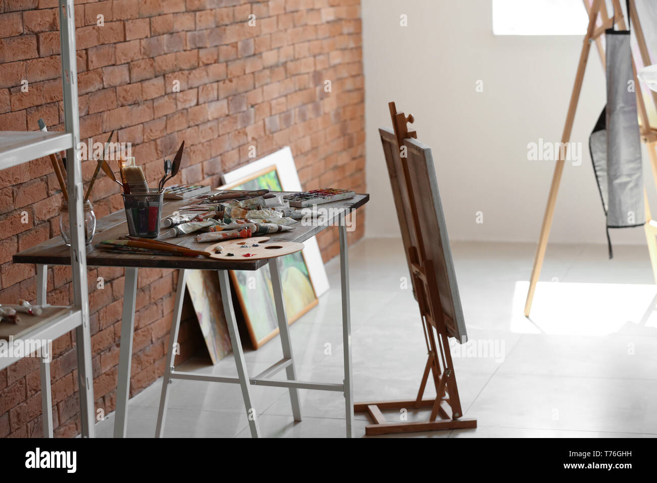 Interior of artist's workshop Stock Photo - Alamy