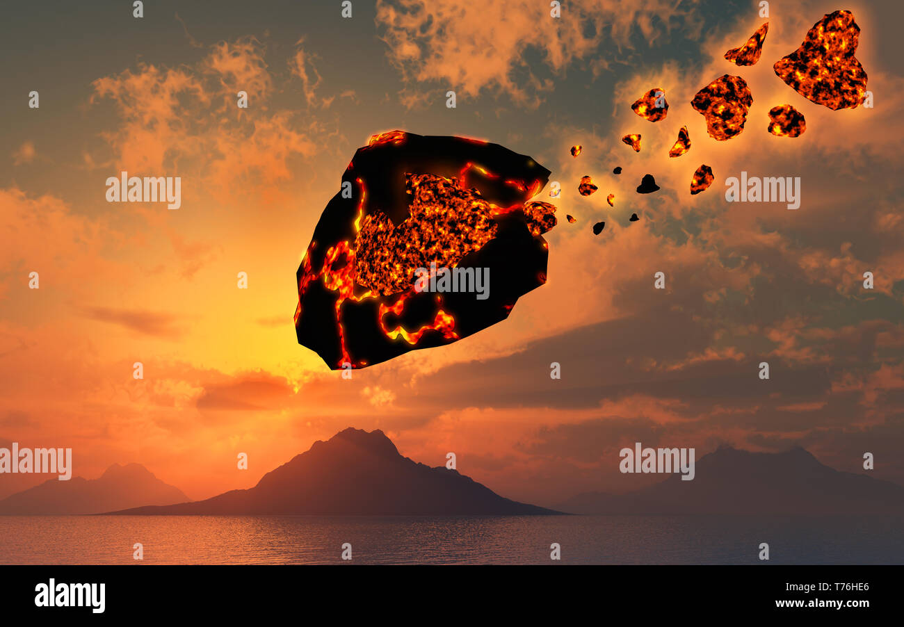 A Meteorite Breaking Up In A Planets Atmosphere Stock Photo - Alamy