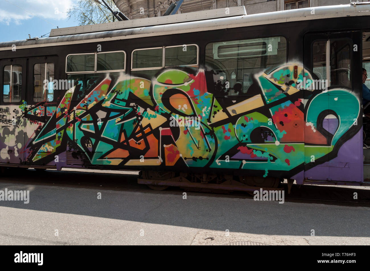 Colorful painted tram hi-res stock photography and images - Alamy