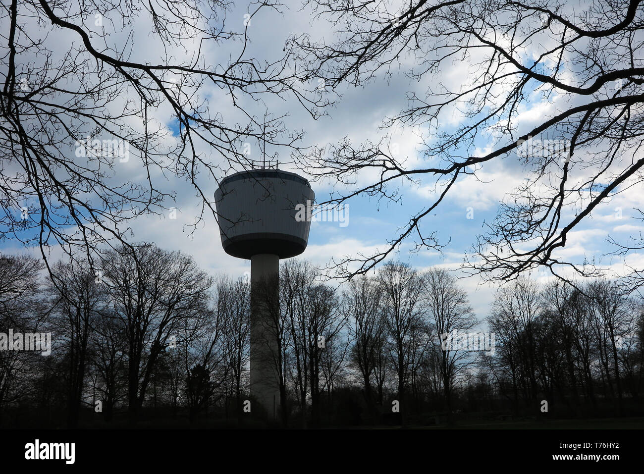 VIERSEN, GERMANY - MARCH 27. 2019: View on 55 meter high water tower ...