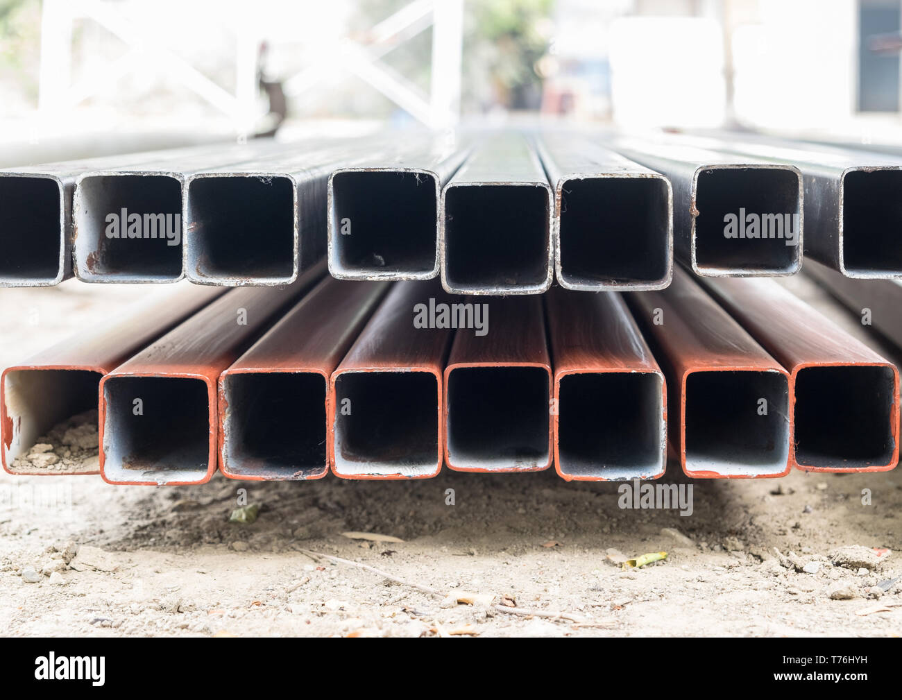 Metal steel tube pipe sort stacked Stock Photo - Alamy