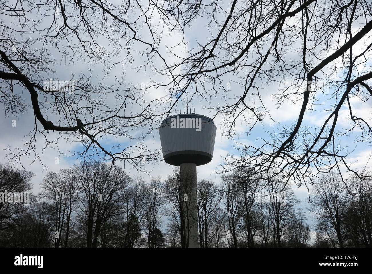 VIERSEN, GERMANY - MARCH 27. 2019: View on 55 meter high water tower ...
