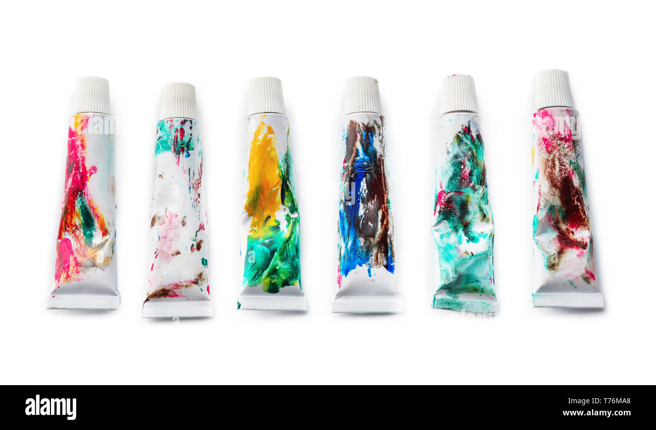 Tubes with color paints on white background Stock Photo - Alamy