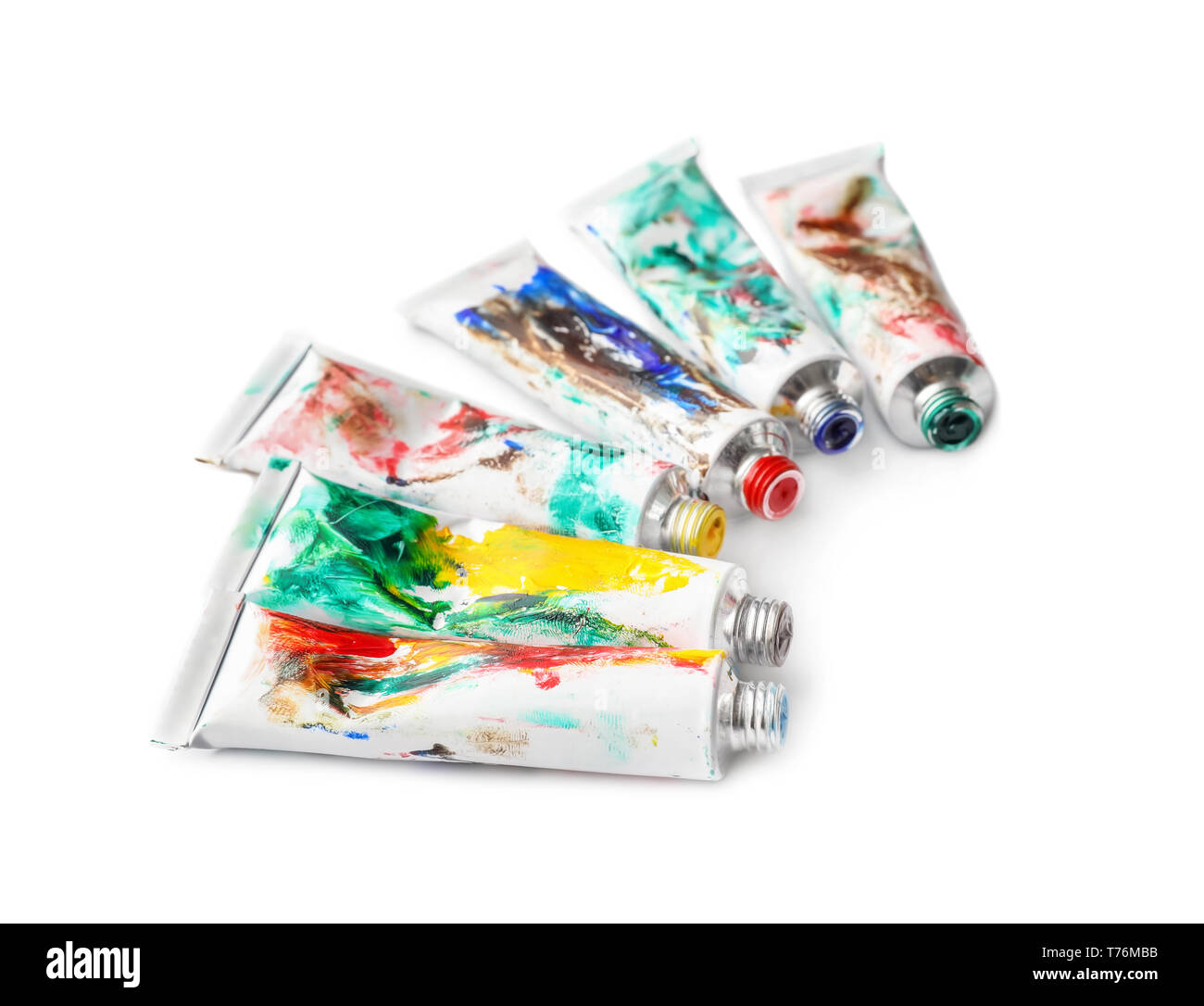 Tubes with color paints on white background Stock Photo - Alamy