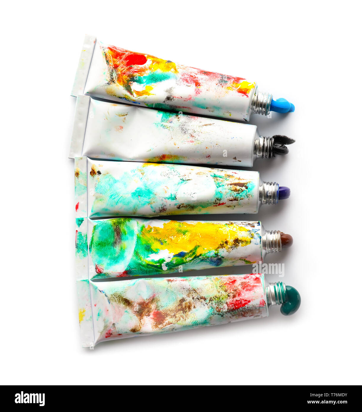 Tubes with color paints on white background Stock Photo - Alamy