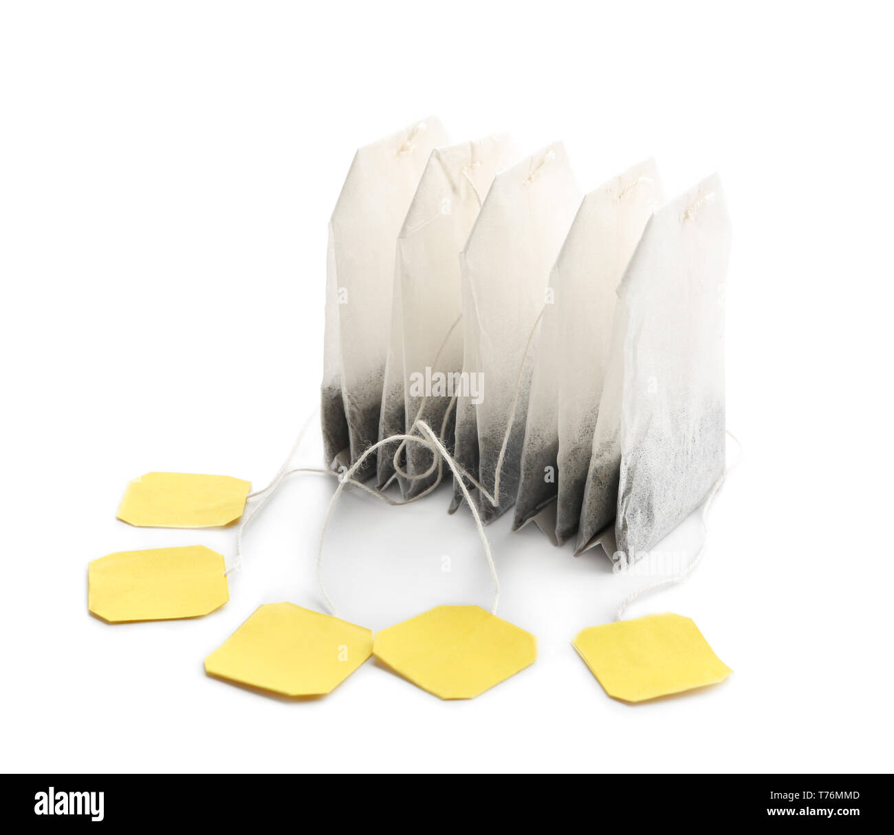 Tea bags on white background Stock Photo - Alamy