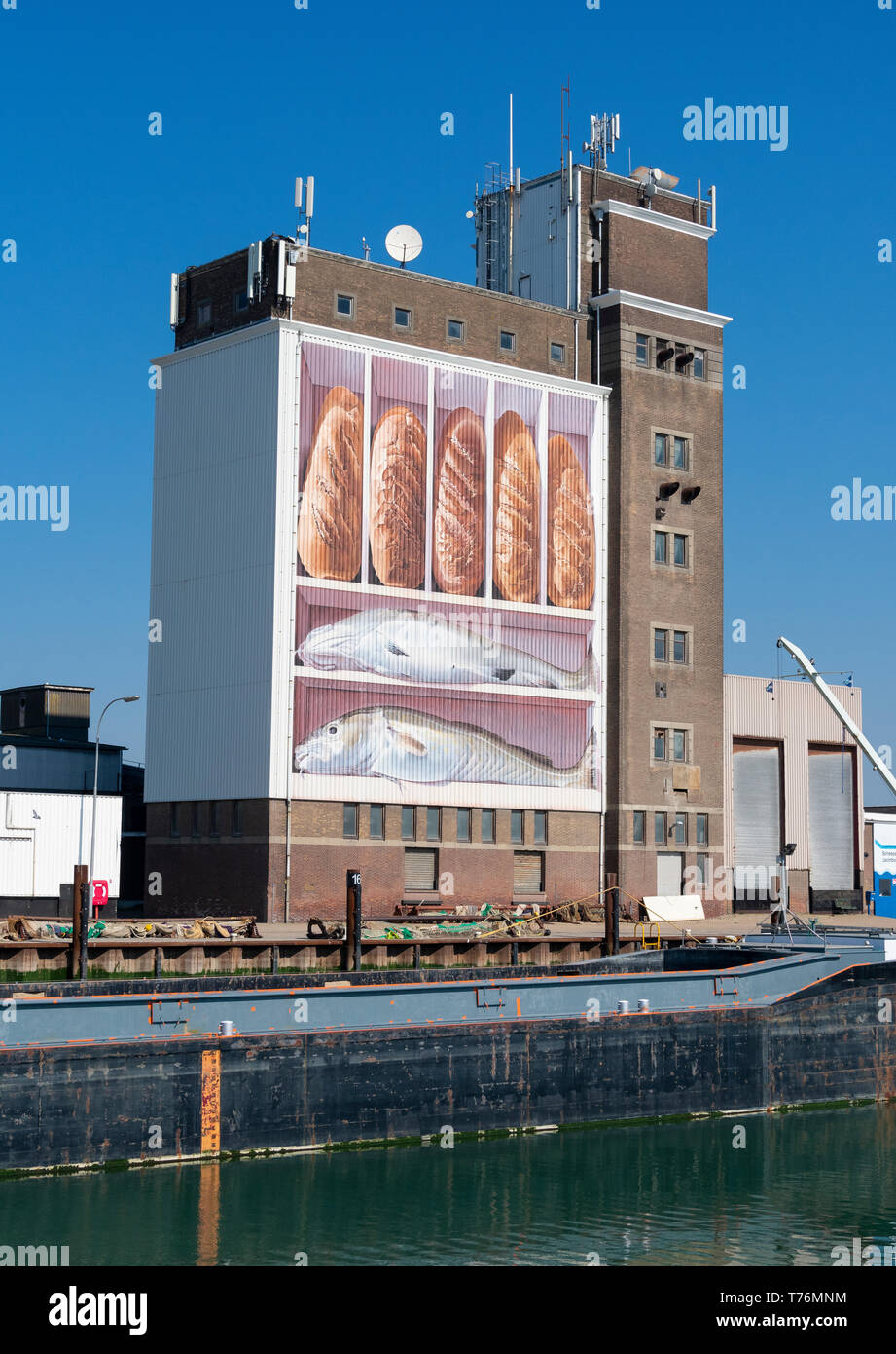 Breskens, Netherlands, 21 April 2019, The bread and fish silo, painted ...