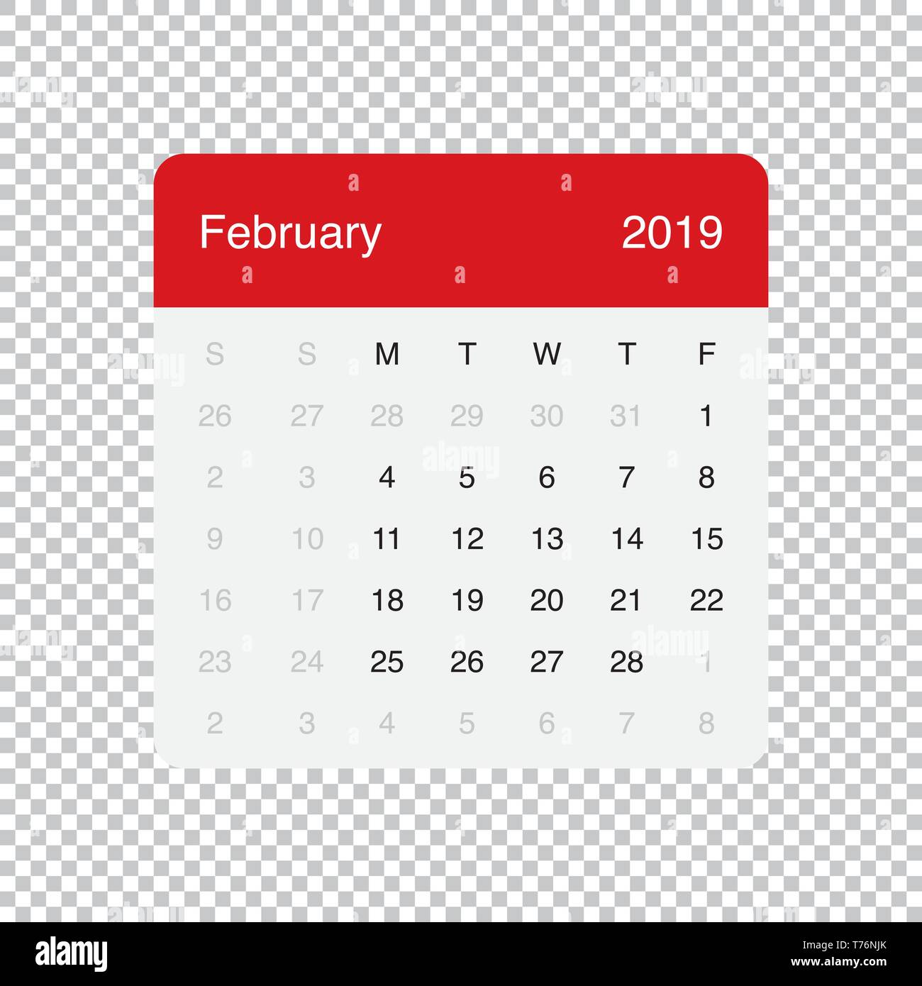 Calendar February 2019 Clean Minimal Table Simple Design. Basic Grid ...